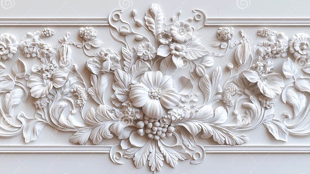 Wall Art with Stucco Mouldings Rococo Element in a White Background ...