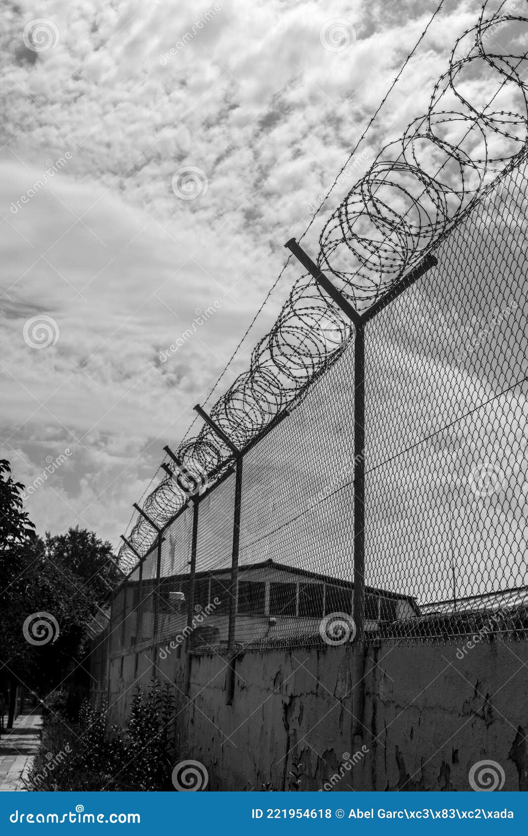 Wall and Barbed Wire in Perspective Stock Photo - Image of restriction ...