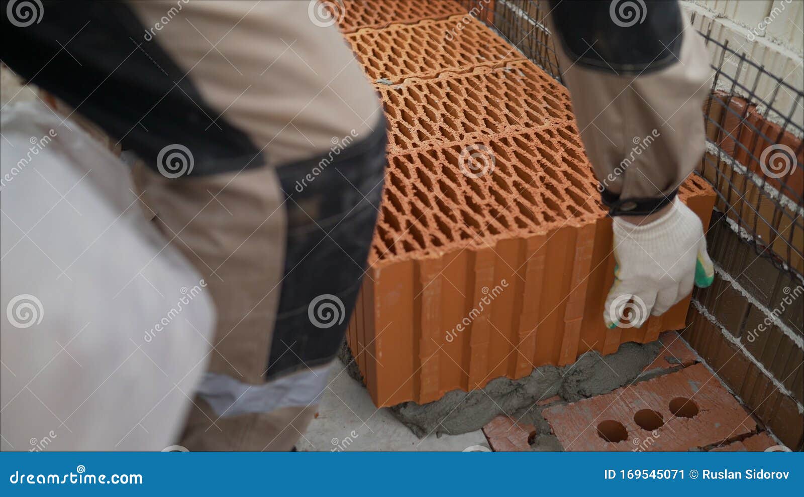 Wall Blocks Made from Red Porous Ceramics with Rectangular Holes on a ...