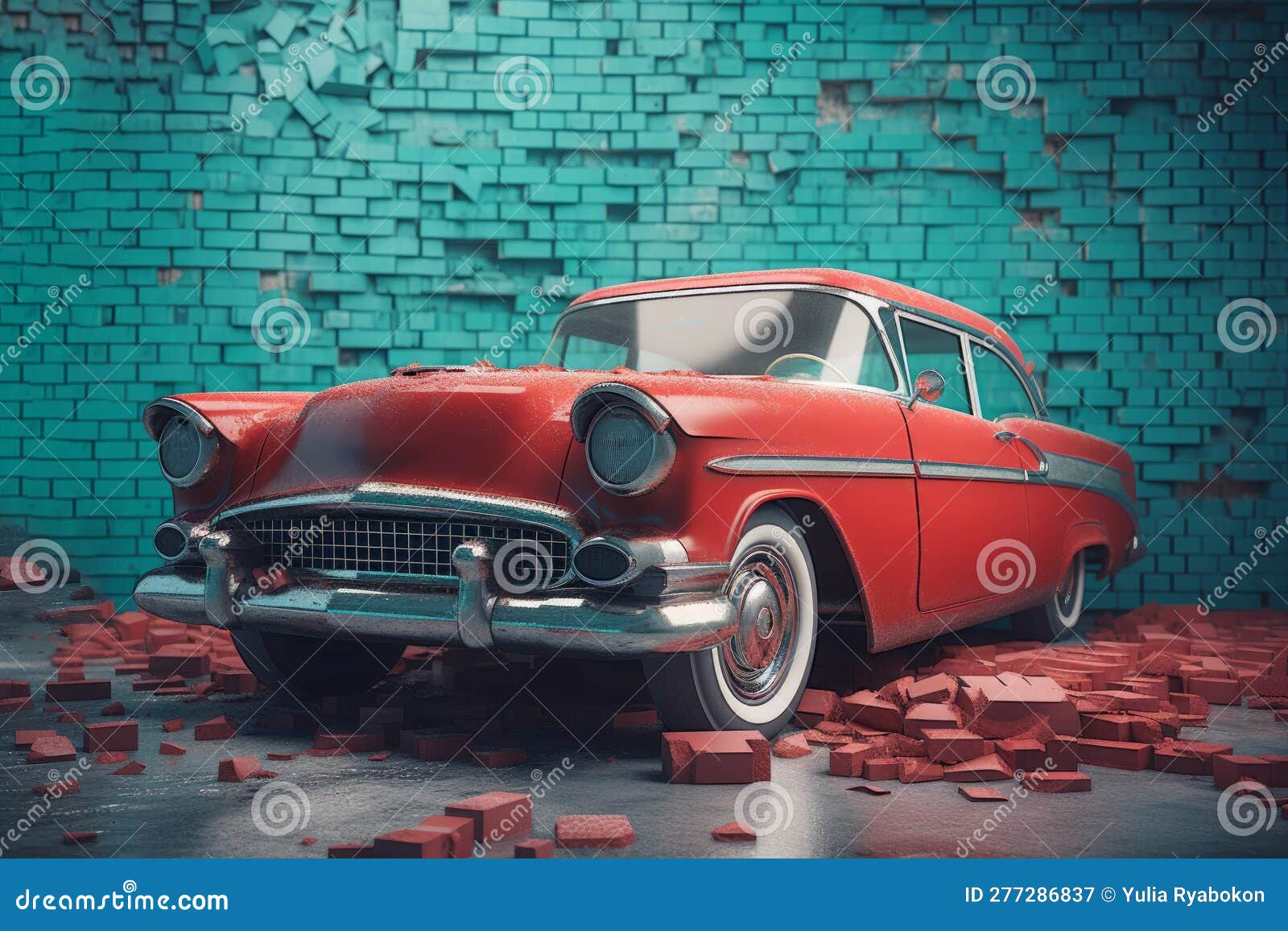 Wall Blue Bricks Car. Generate Ai Stock Illustration - Illustration of ...