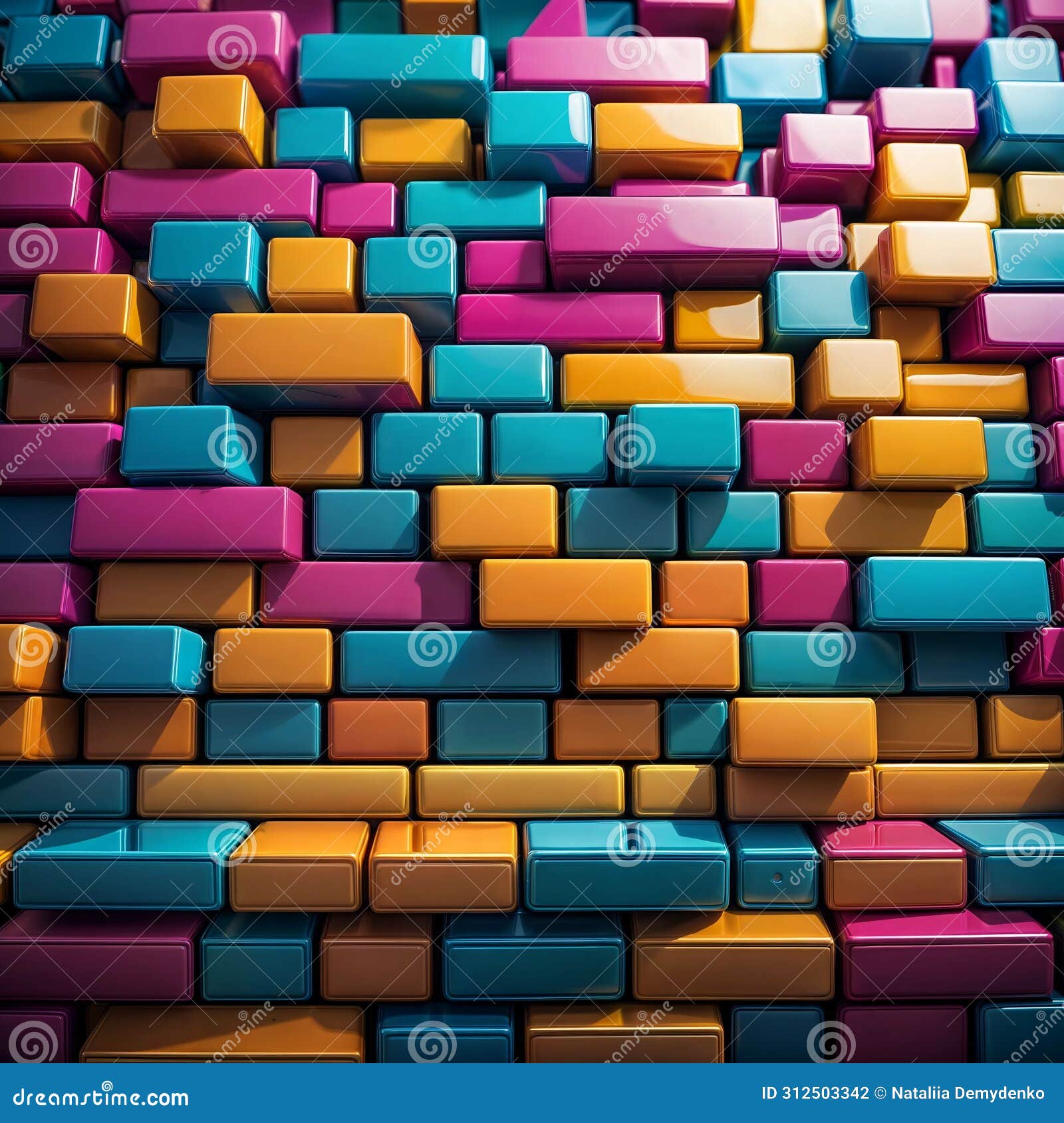 Wall of Brick Blocks Pink Blue Colors Background Stock Illustration ...