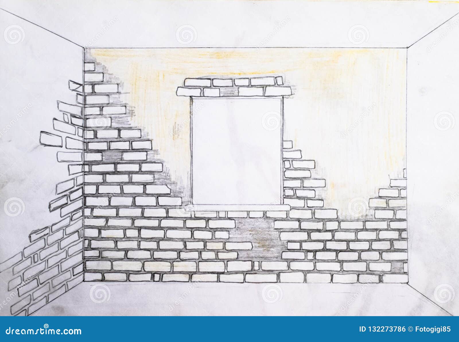 Wall of Bricks and a Window. Drawing with a Pencil. Stock Illustration ...