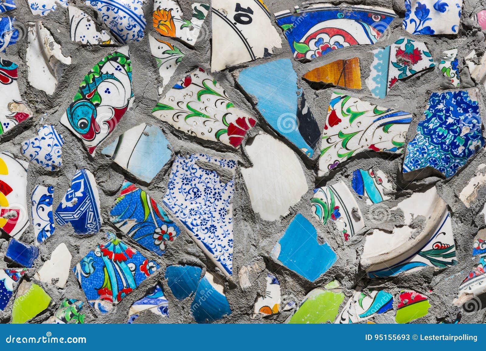 Wall with Broken Ceramic Plates Stock Image - Image of homemade ...