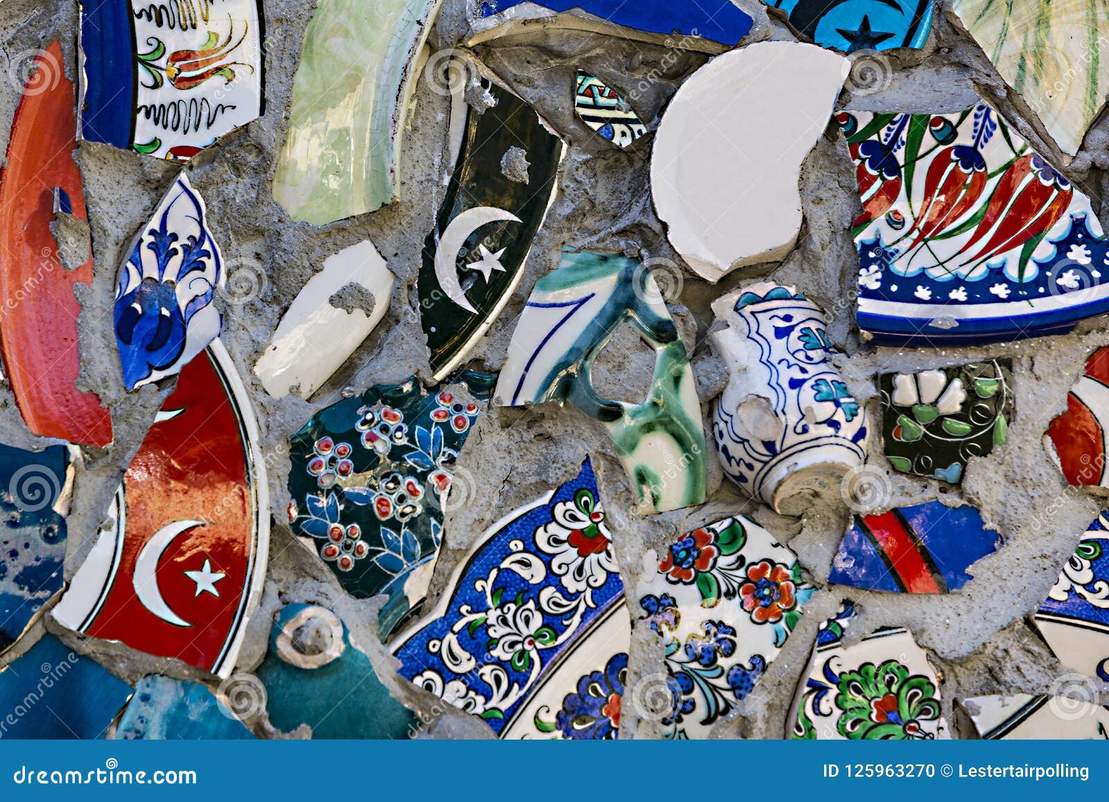 Wall with Broken Ceramic Plates Colored Stock Photo - Image of folk ...