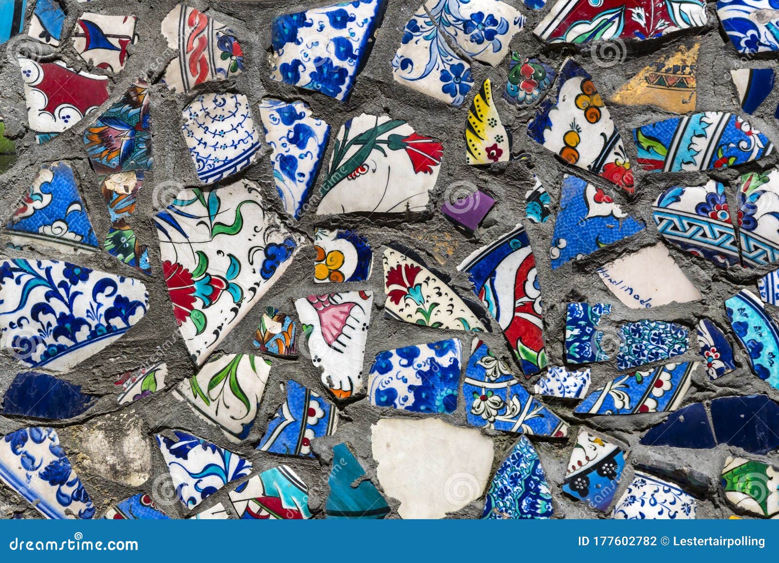 Wall with Broken Ceramic Plates Colored Stock Photo - Image of ornate ...