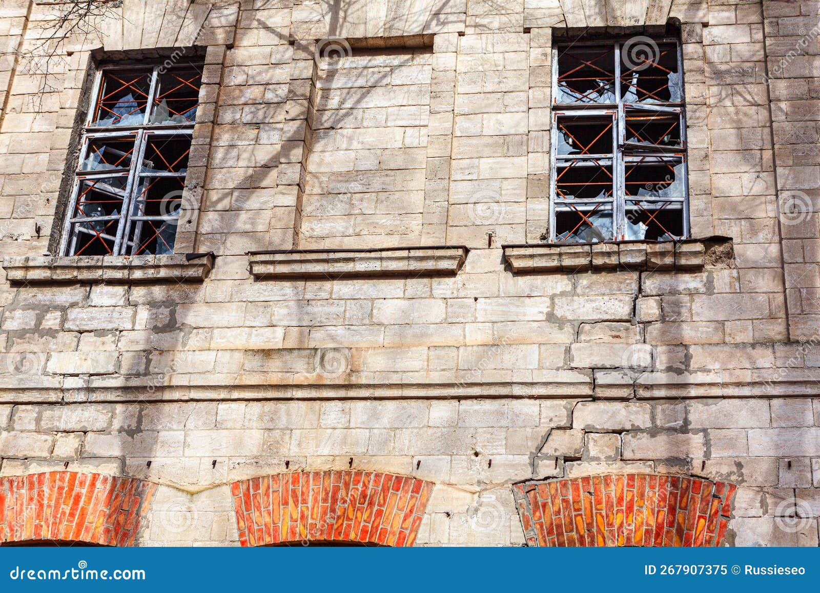Wall and broken windows stock image. Image of entrance - 267907375