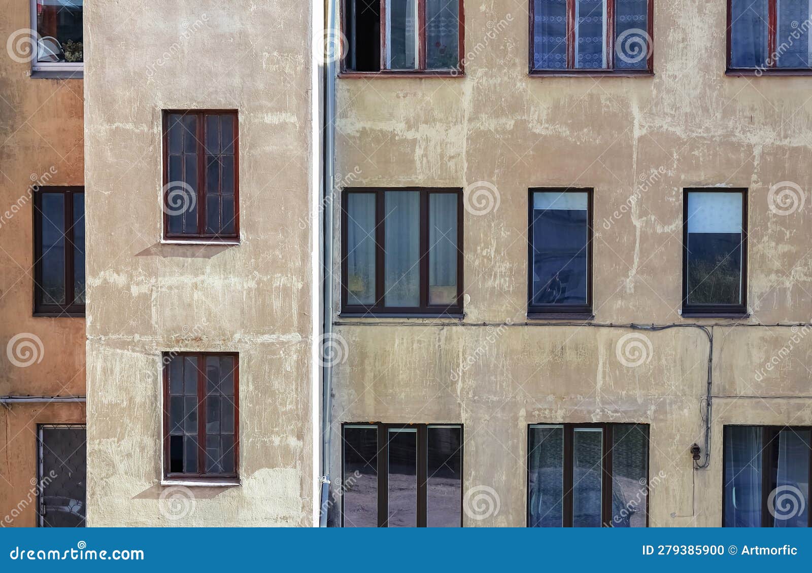 Wall of Brown Building with Stailess Steel Water Pipe and Many ...