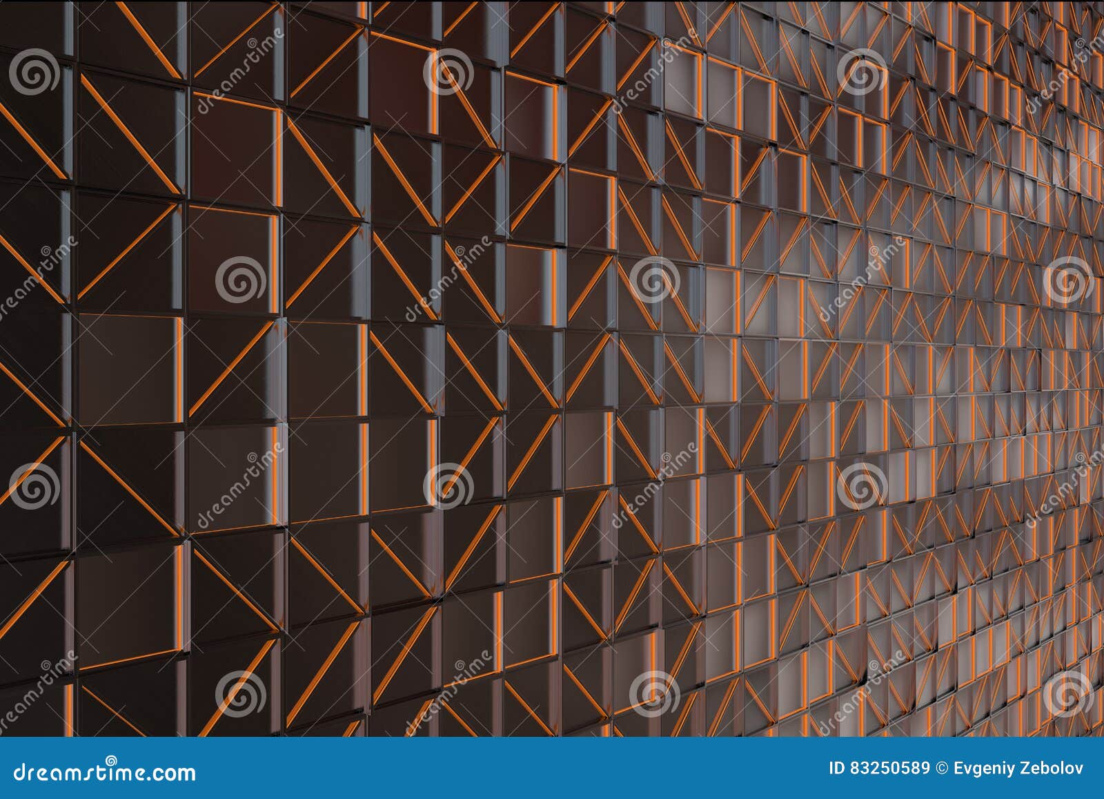 Wall of Brushed Metal Tiles with Diagonal Glowing Elements Stock ...