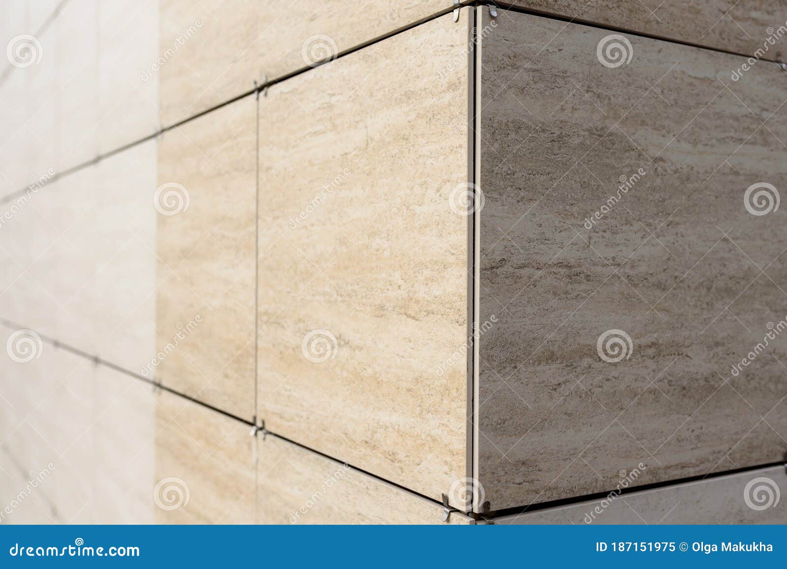The Wall of the Building with Beige Ceramic Tiles. the Corner of the ...