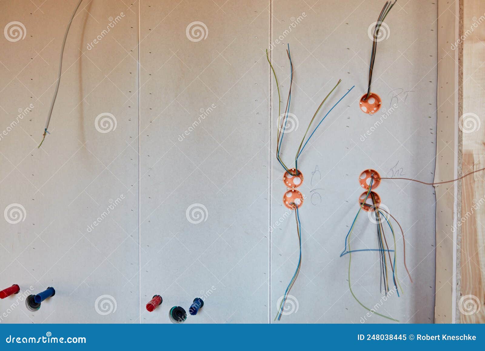 Wall with Cables for Electrical Installation in Interior Design Stock ...