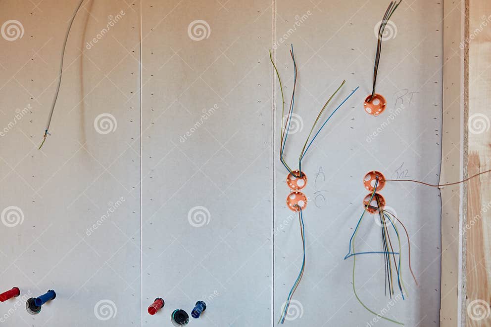 Wall with Cables for Electrical Installation in Interior Design Stock ...
