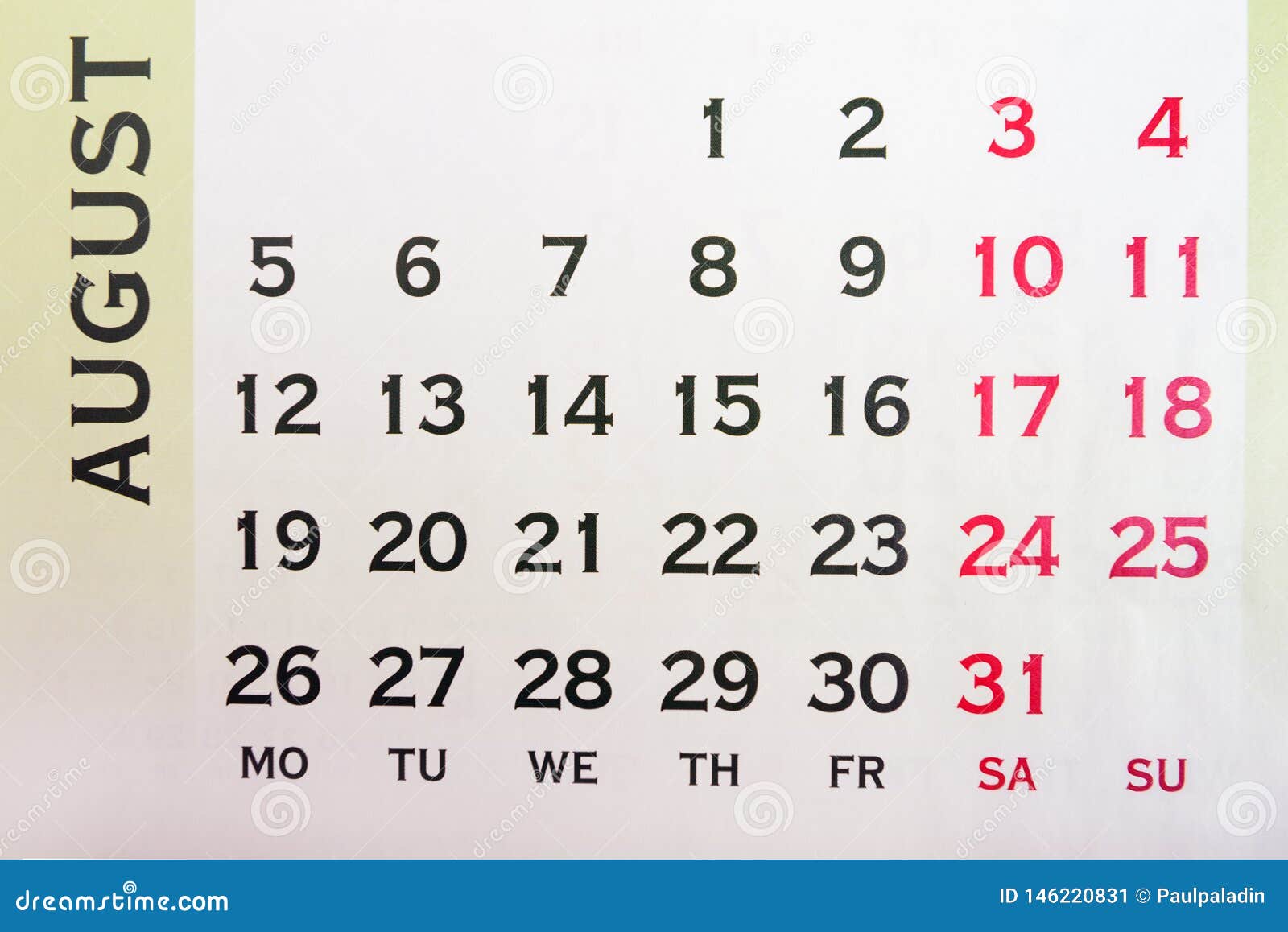 Wall Calendar August Top View Stock Image - Image of chart, event ...