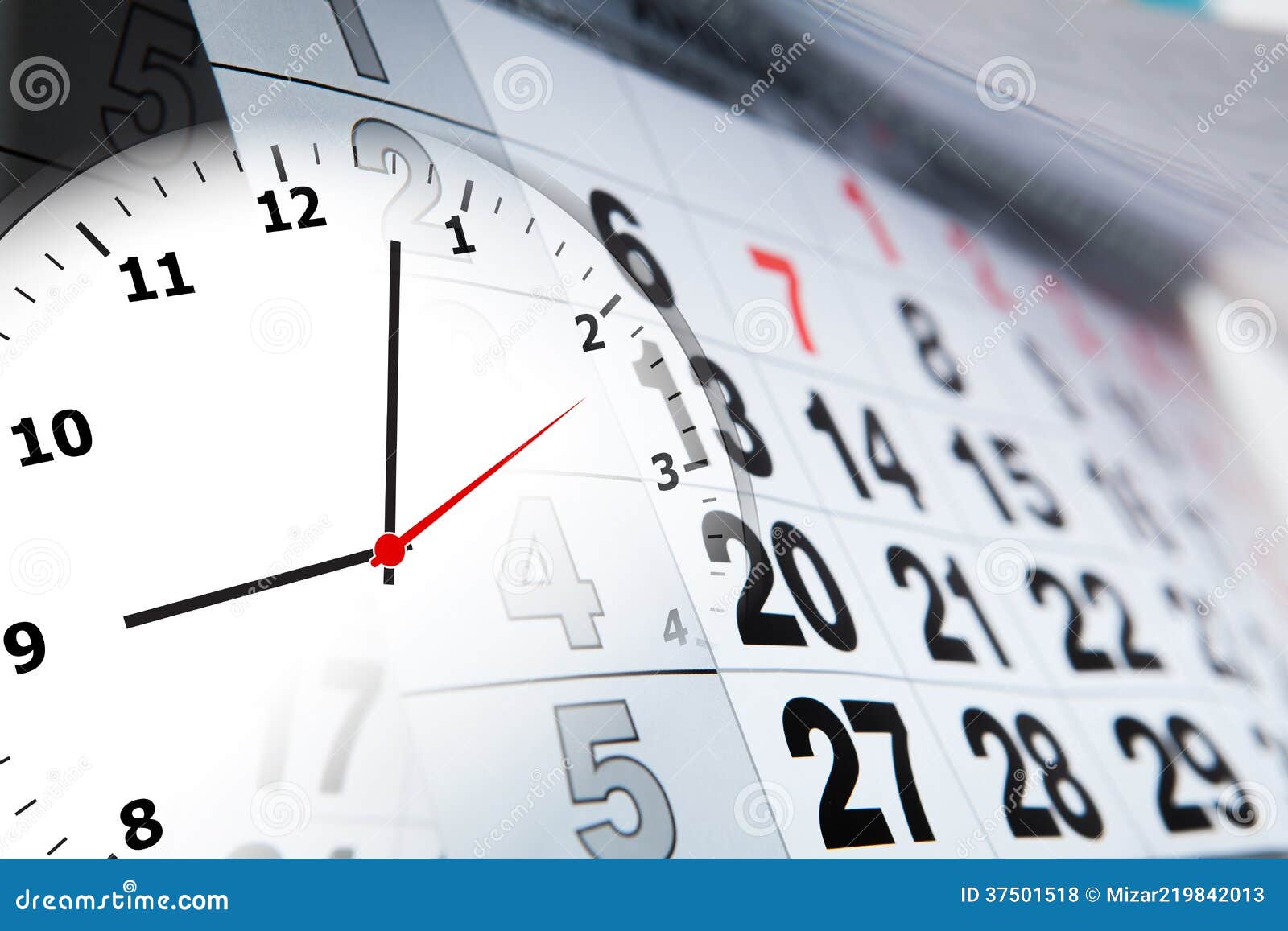 Wall Calendar with the Number of Days and Clock Stock Photo - Image of ...