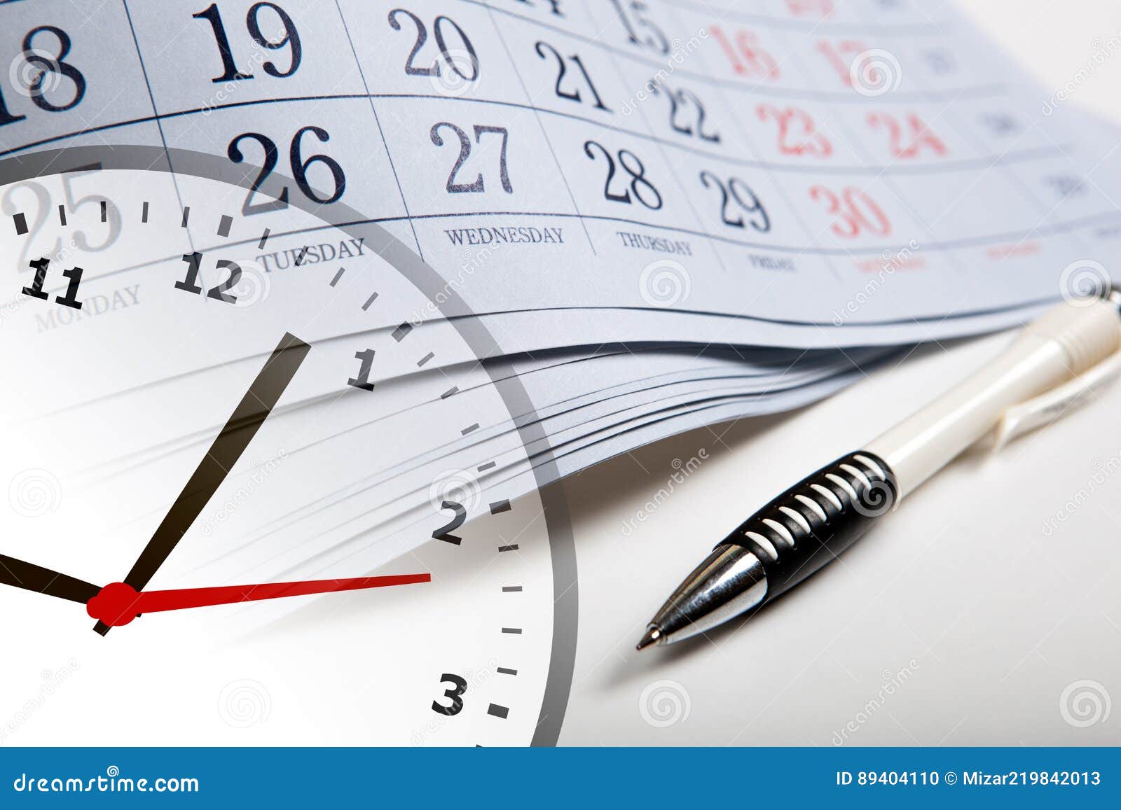 Wall Calendar with the Number of Days and Clock Stock Illustration ...