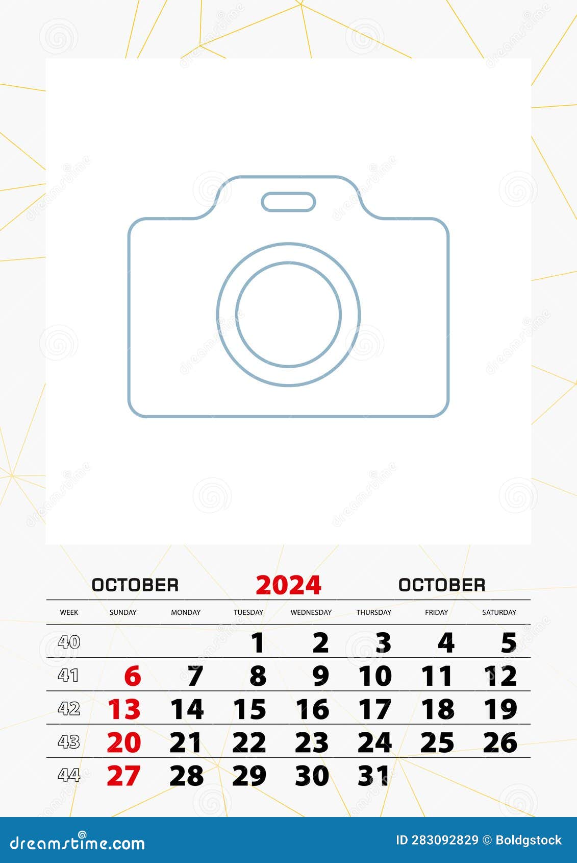 Wall Calendar Planner Template for October 2024, Week Starts on Sunday ...
