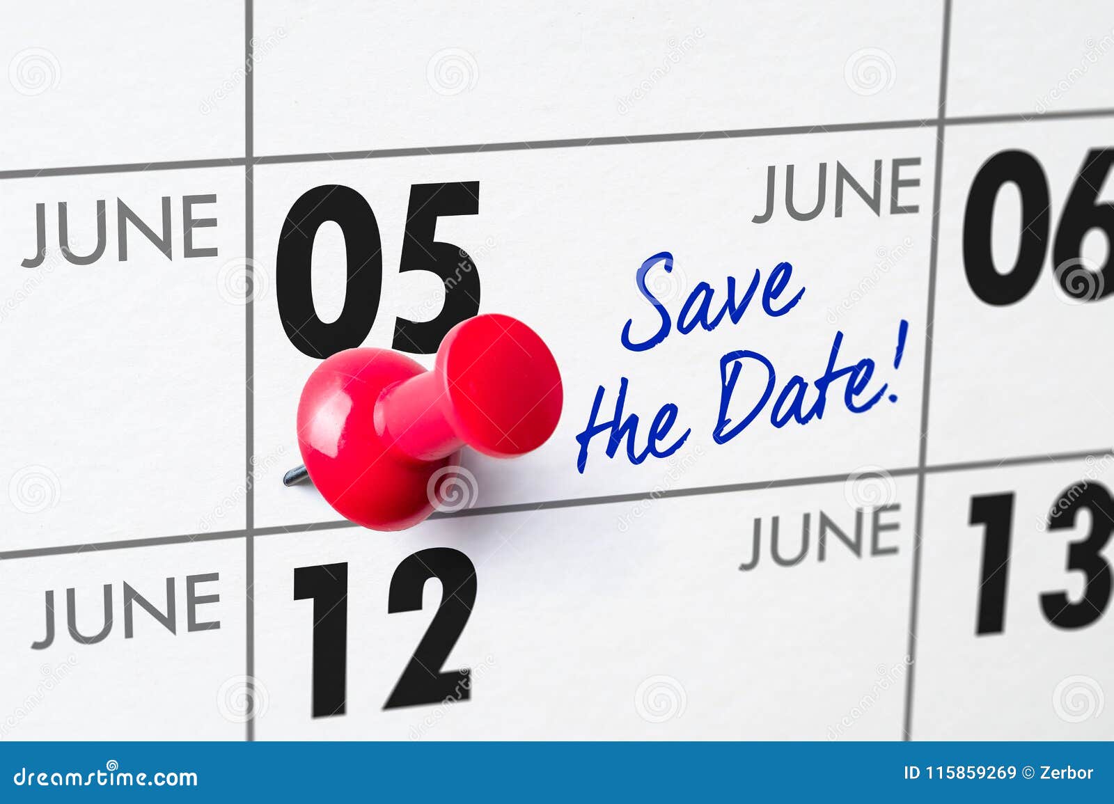 Wall Calendar with a Red Pin - June 05 Stock Image - Image of business ...