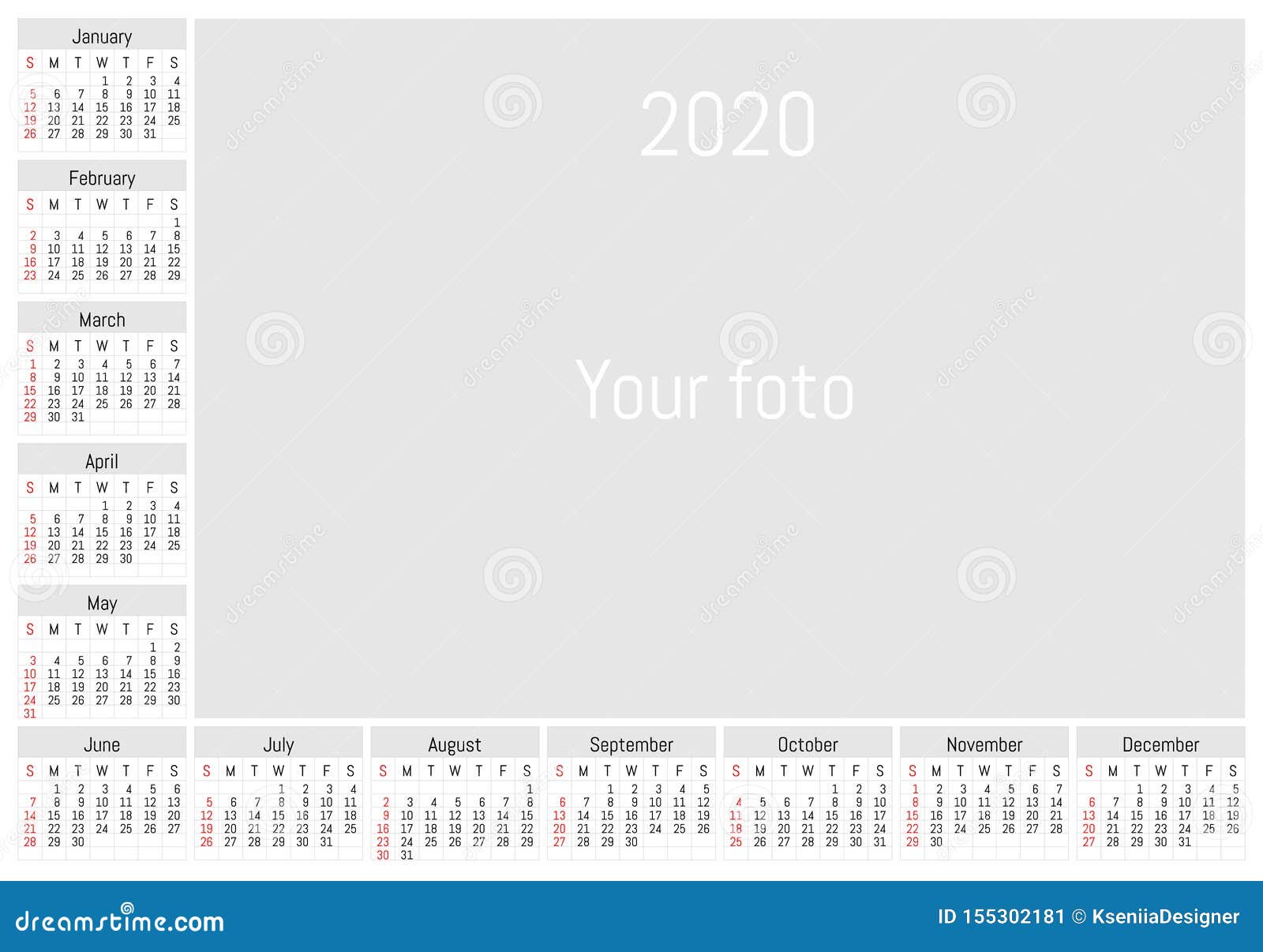 2020 Wall Calendar. Vector Simple Design Stock Vector - Illustration of ...