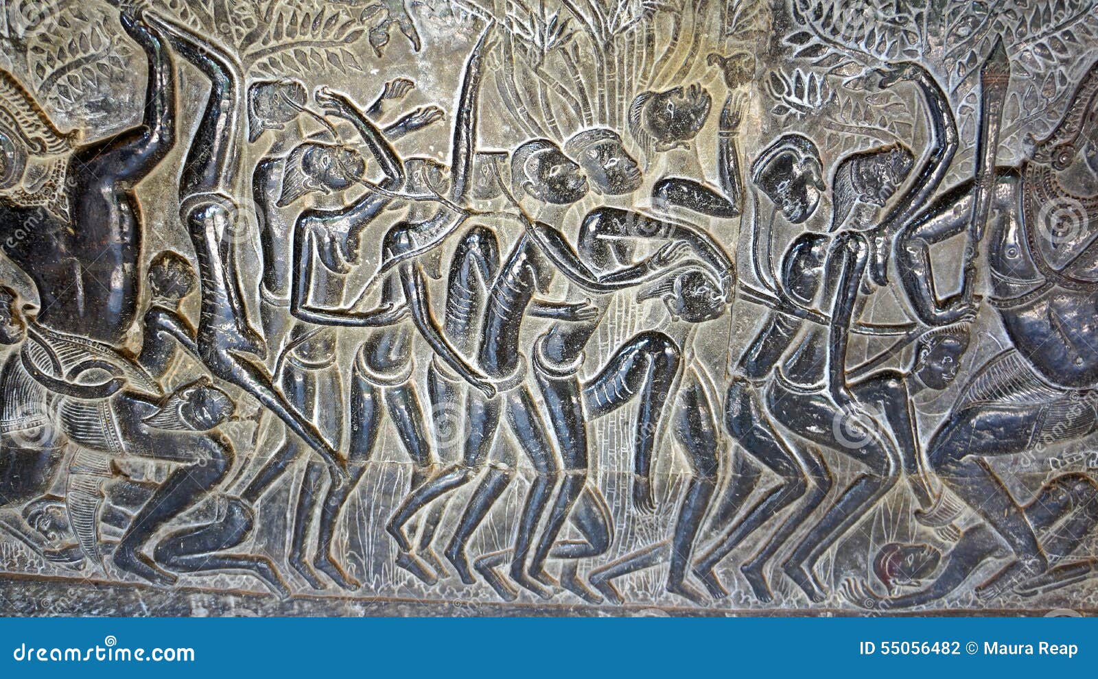 Wall Carving at Angkor Wat stock photo. Image of intricate - 55056482