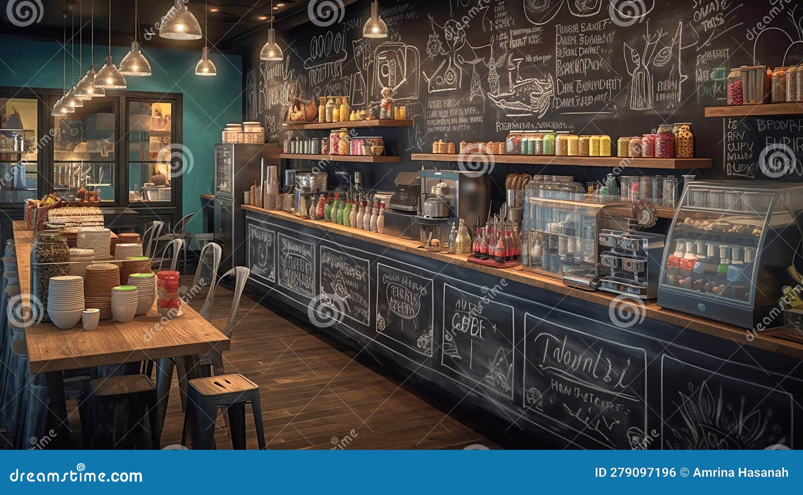 Wall Chalkboard Mural Inside a Cafe with a Variety of Drinks ...