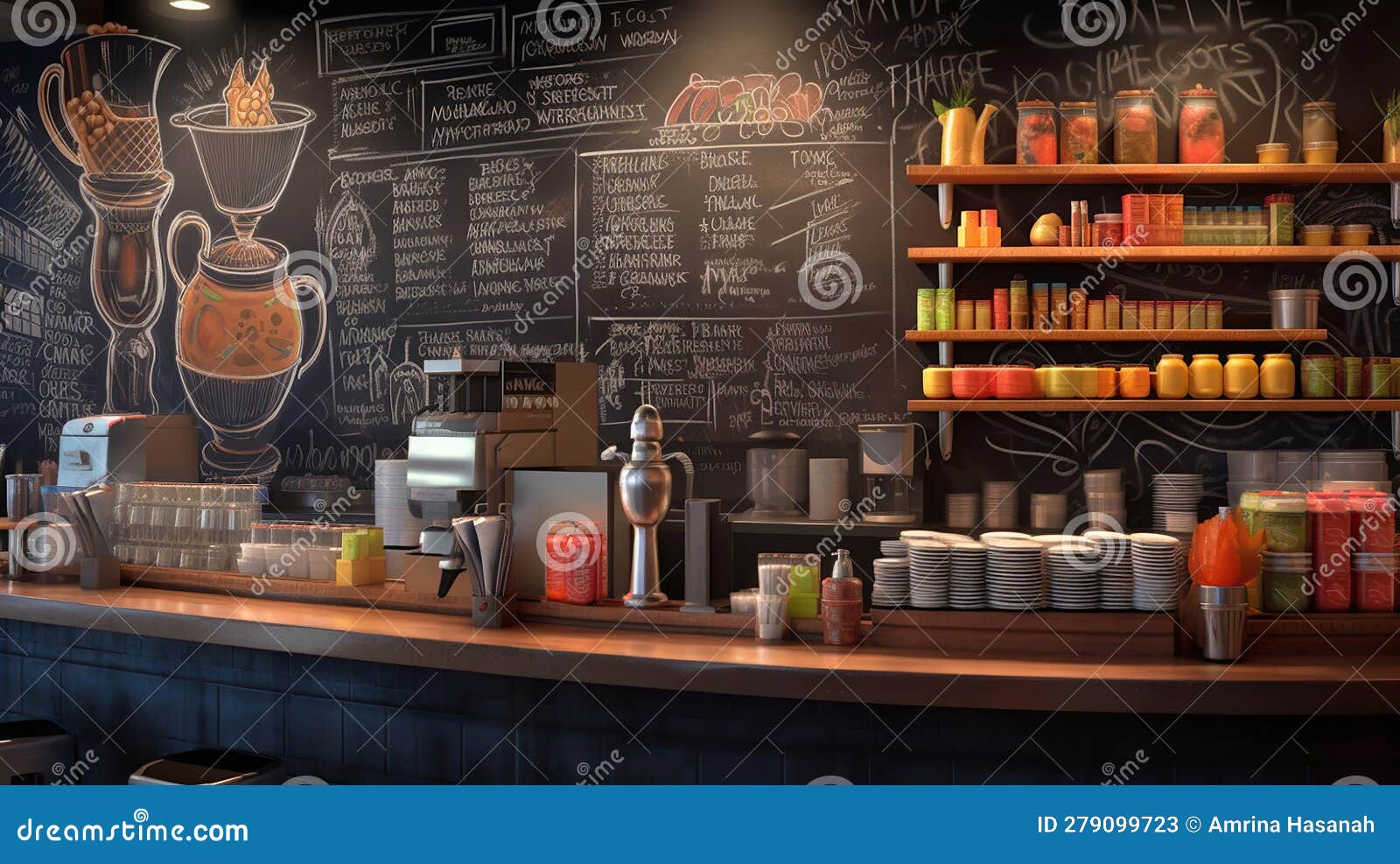 Wall Chalkboard Mural Inside a Cafe with a Variety of Drinks ...