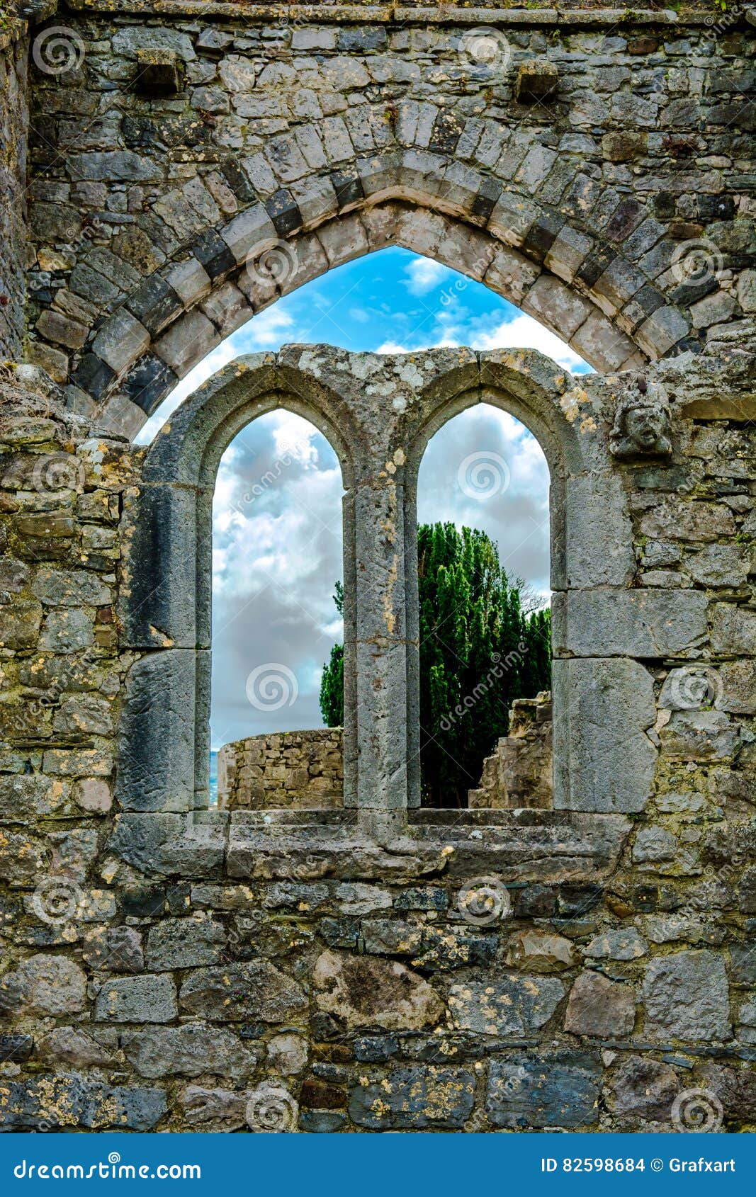 Wall of a Church Ruin with Window in Ireland Stock Photo - Image of ...
