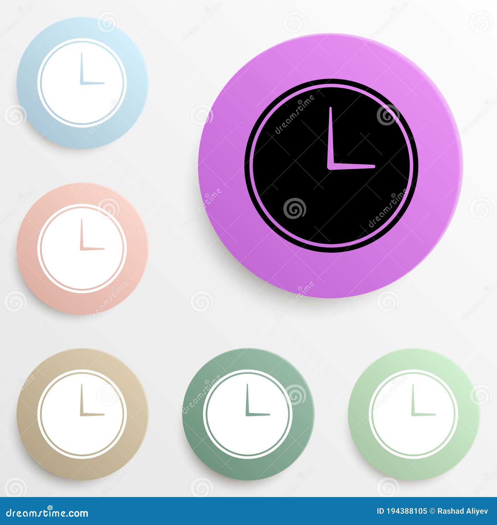 Wall Clock Badge Color Set. Simple Glyph, Flat Vector of Web Icons for ...