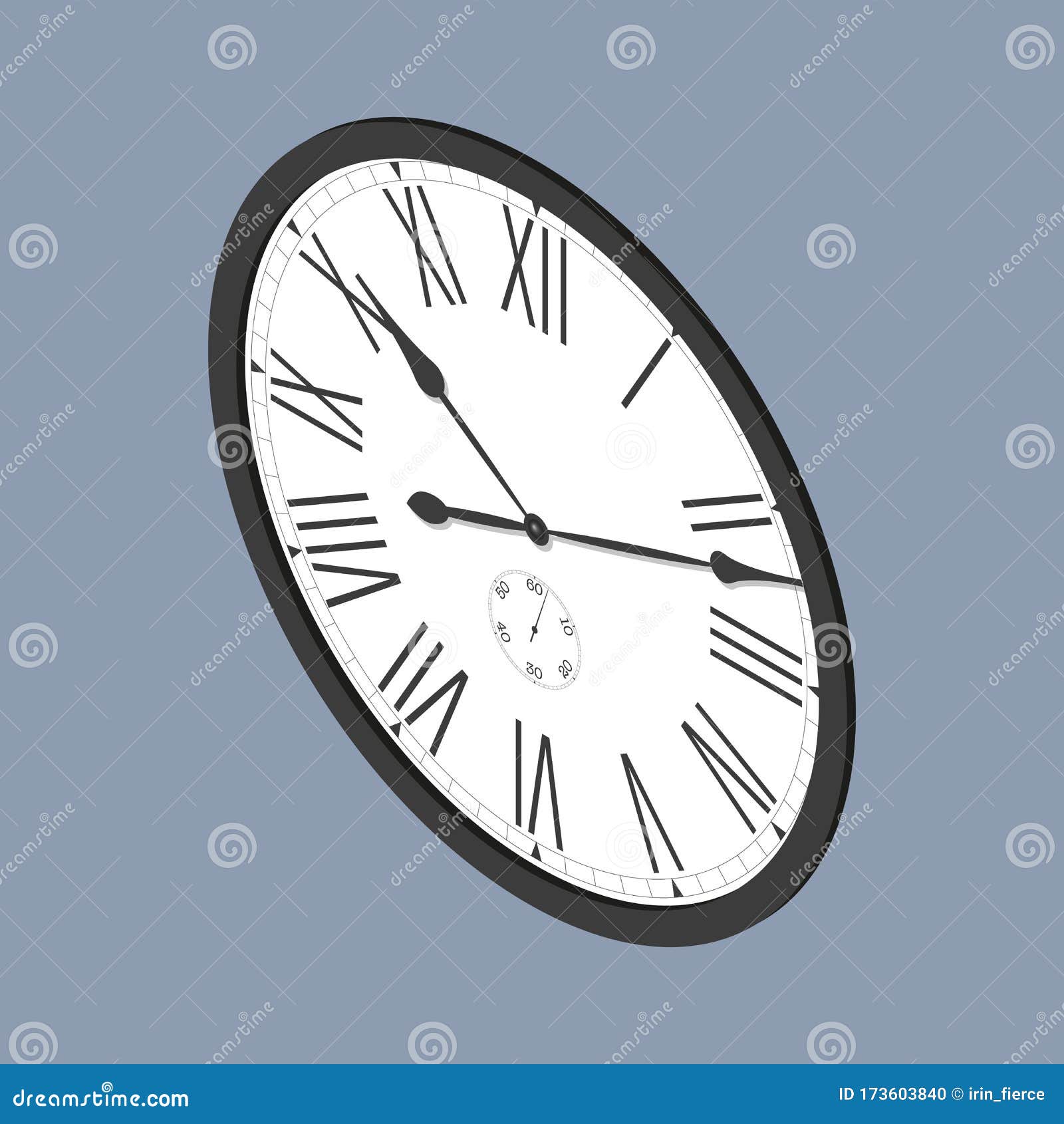 Wall Clock with Black Frame and Hands. Vector Isometric Illustration ...