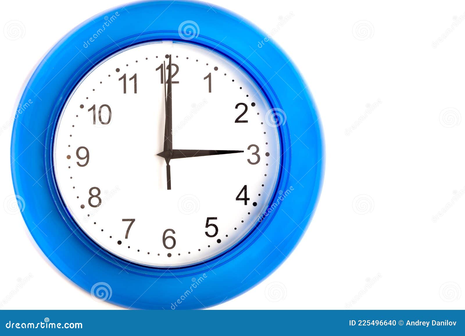 Wall Clock with a Blue Frame Shows the Time at Three O Clock in the ...