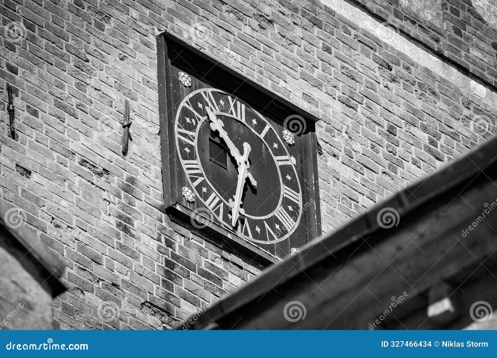 A Wall Clock on a Brick Building Stock Photo - Image of time, brickwork ...