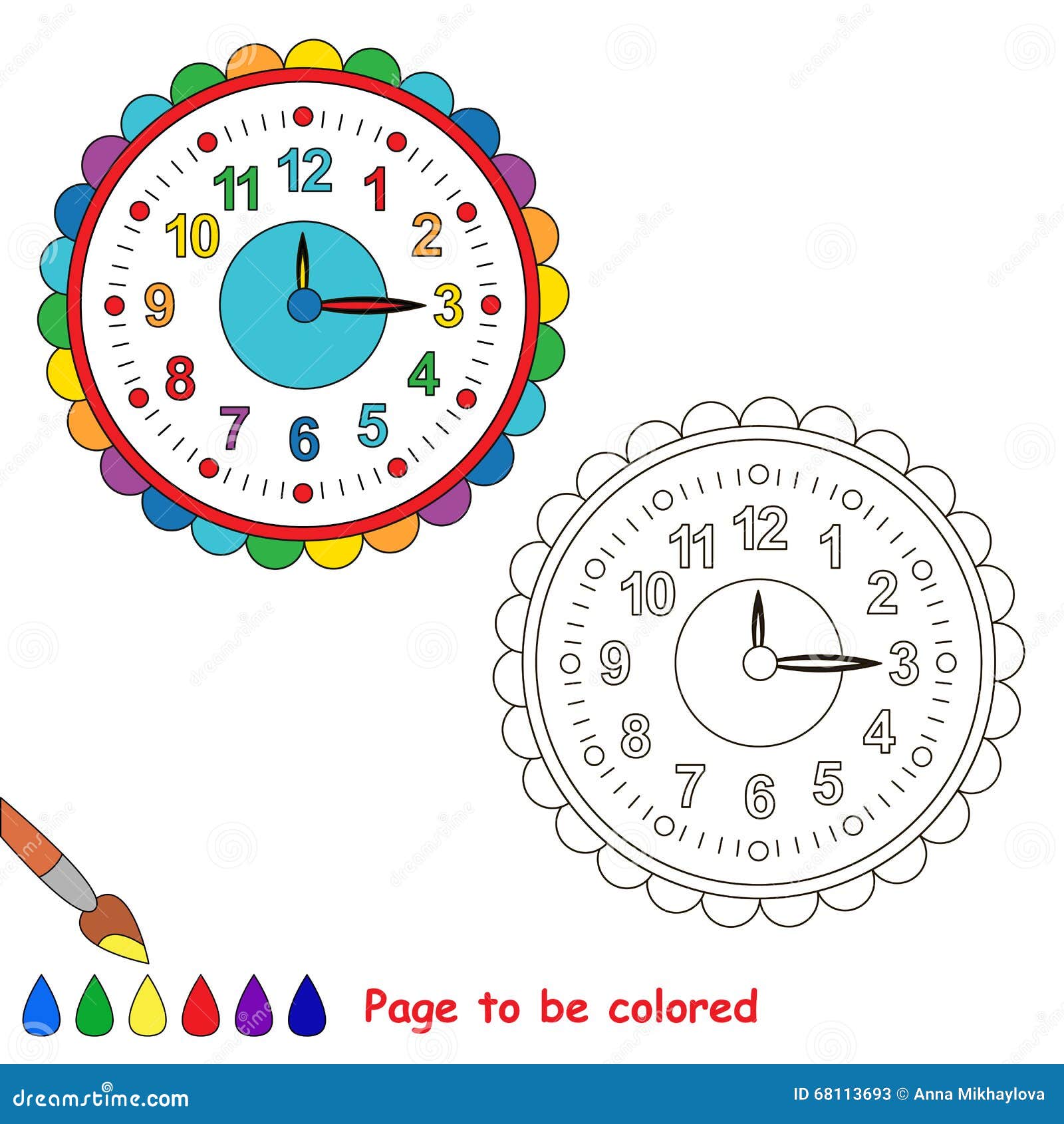 Wall Clock Cartoon. Page To Be Colored. Stock Vector - Illustration of ...
