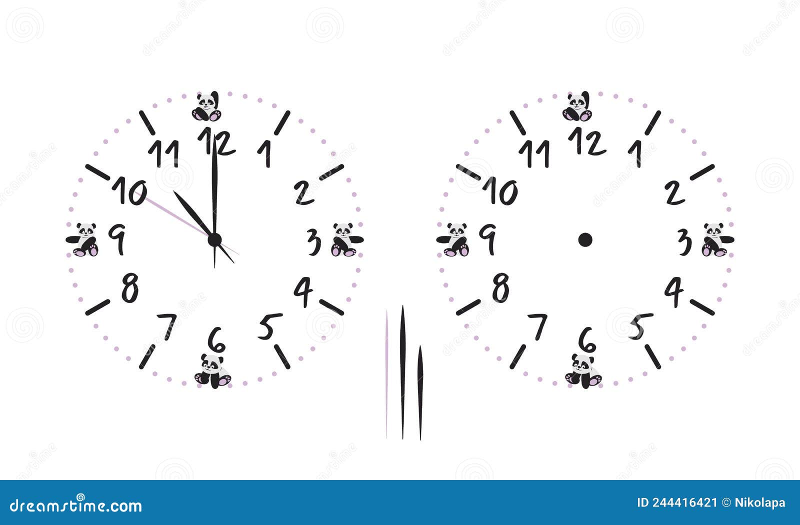 Wall Clock for Children. Baby Clock Face with Pandas Stock Vector ...