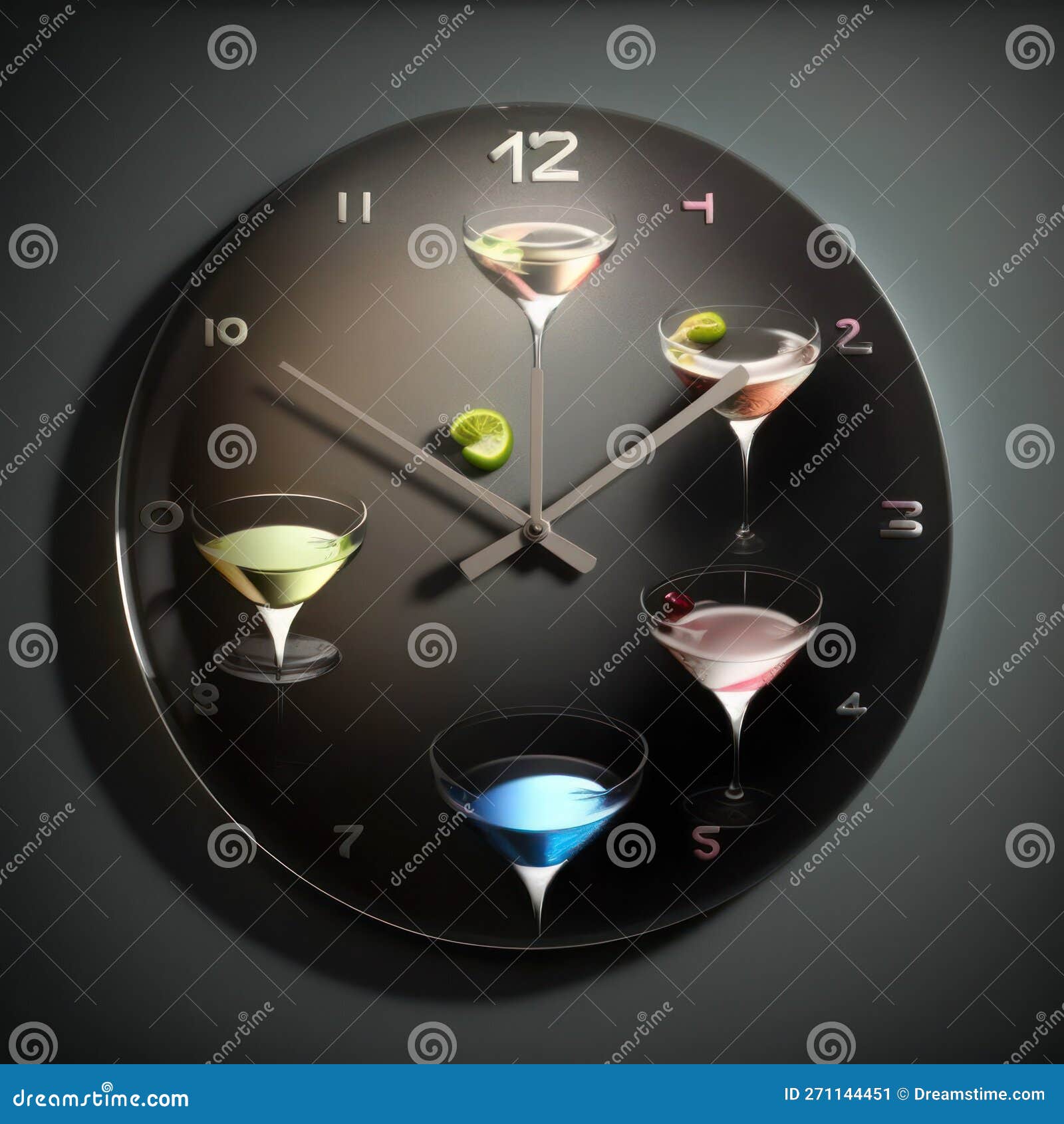 Wall Clock Dial with Martini Glasses . Stock Illustration ...