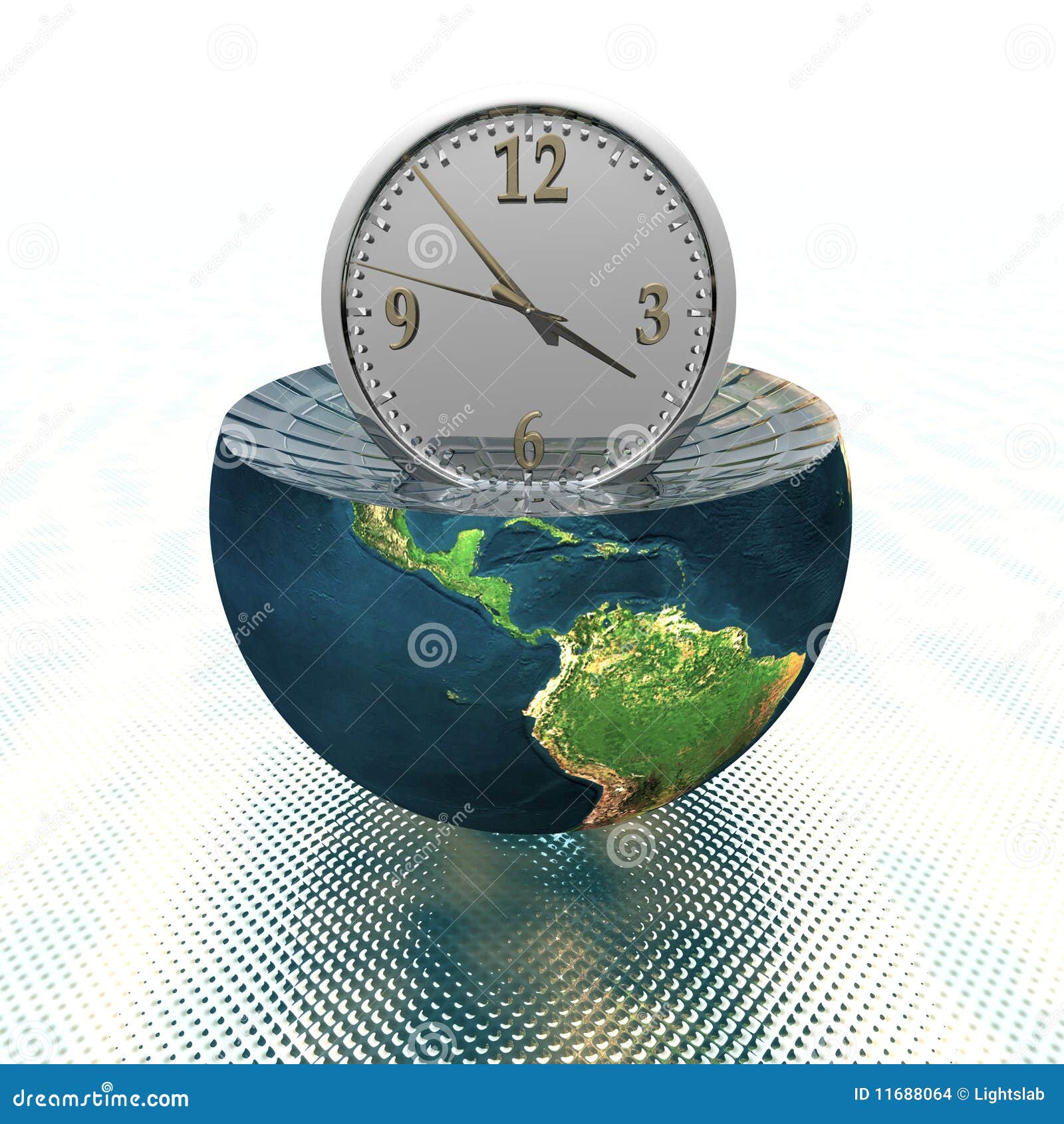 Wall Clock on the Earth Hemisphere Stock Illustration - Illustration of ...