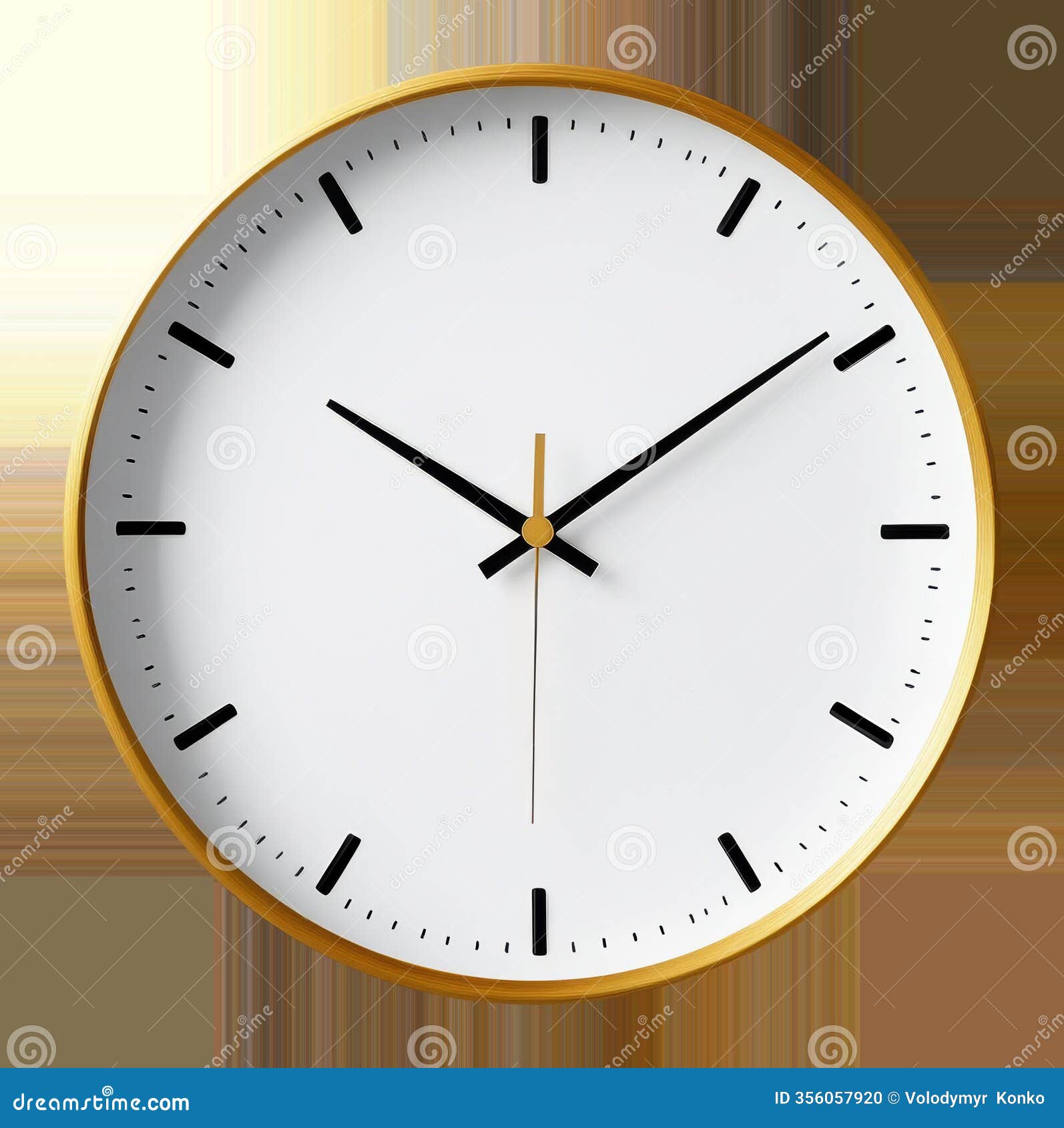 Wall Clock with Gold Rim and Minimalist Design Stock Photo - Image of ...