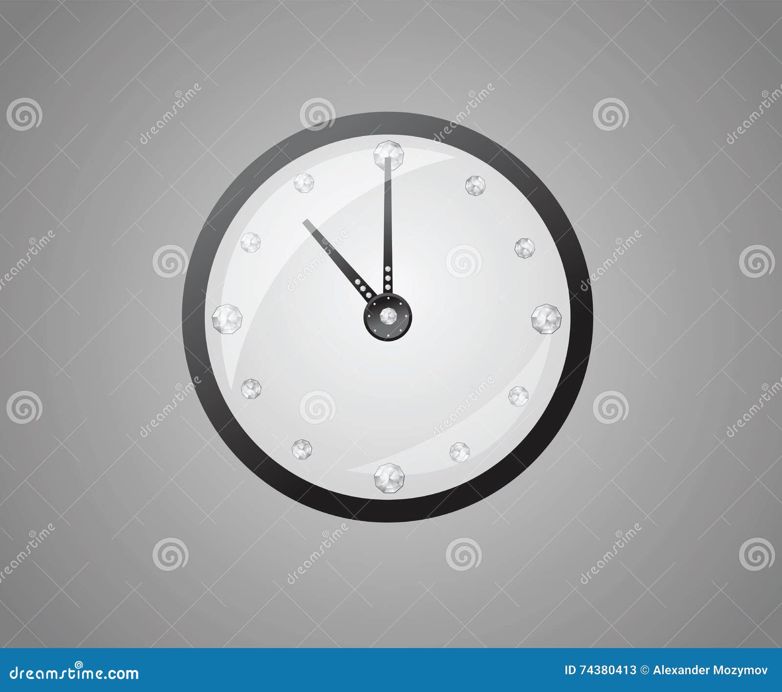 Wall Clock on a Grey Background with Crystals Stock Illustration ...