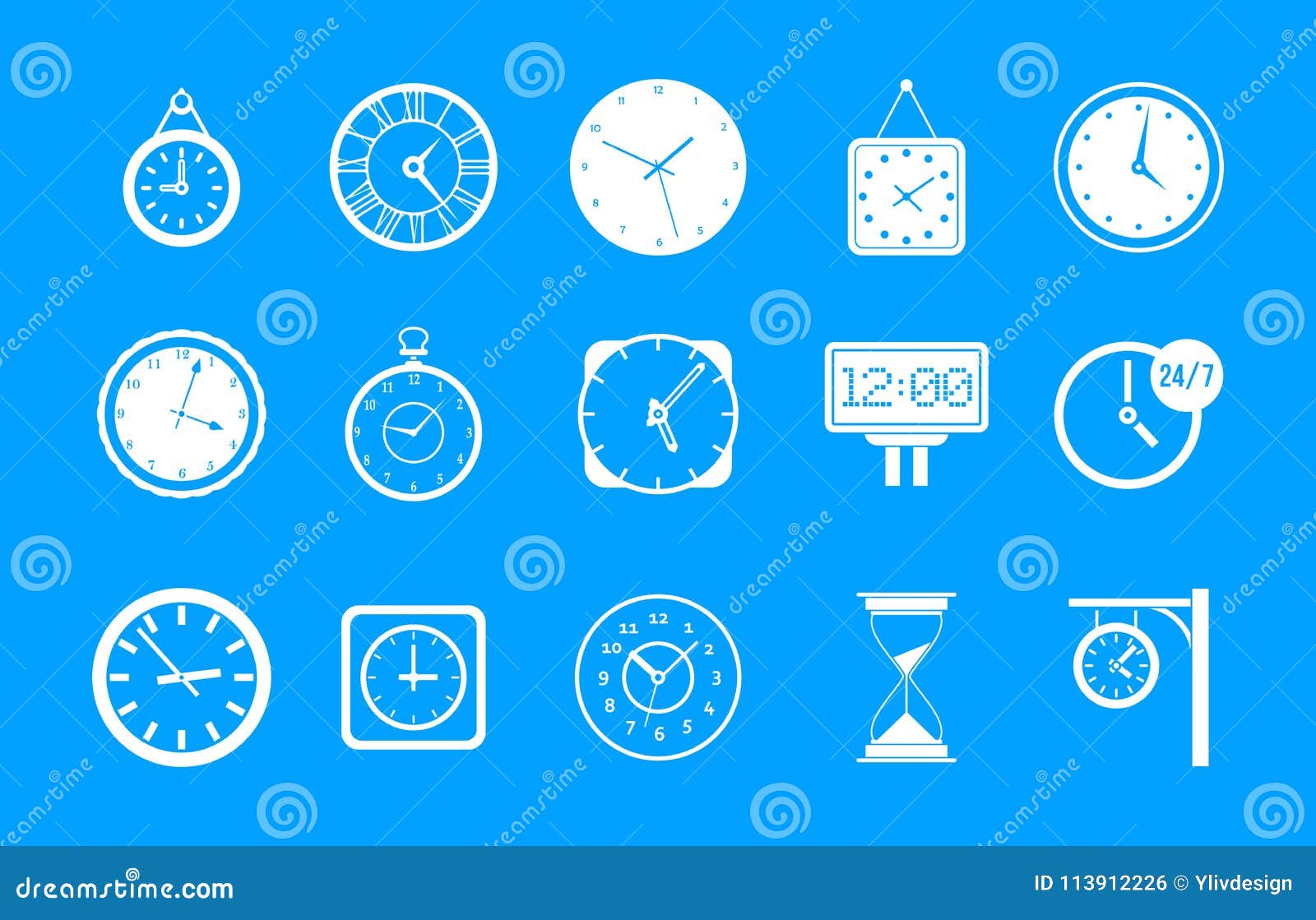 Wall Clock Icon Blue Set Vector Stock Vector - Illustration of ...
