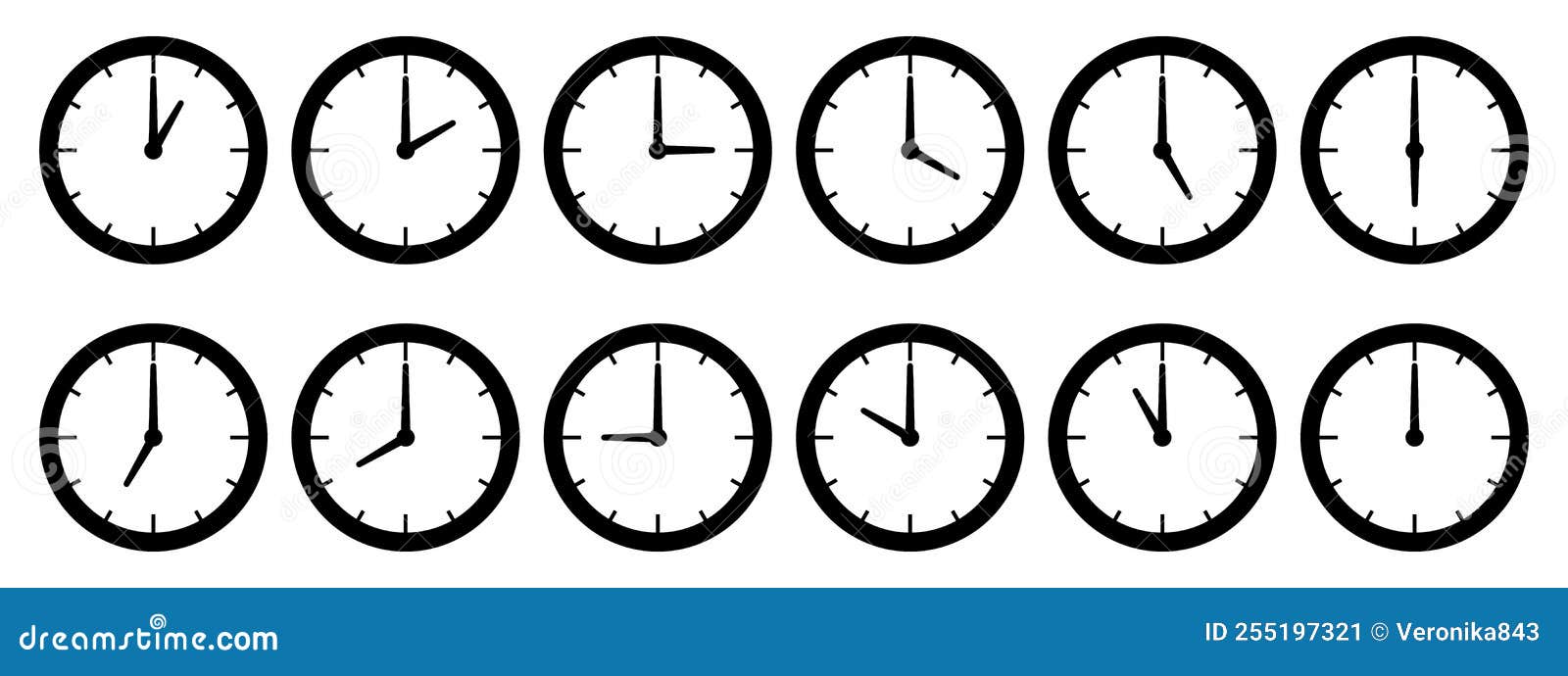 Wall Clock Icon Set. Collection Clocks Showing the Time by the Hour ...