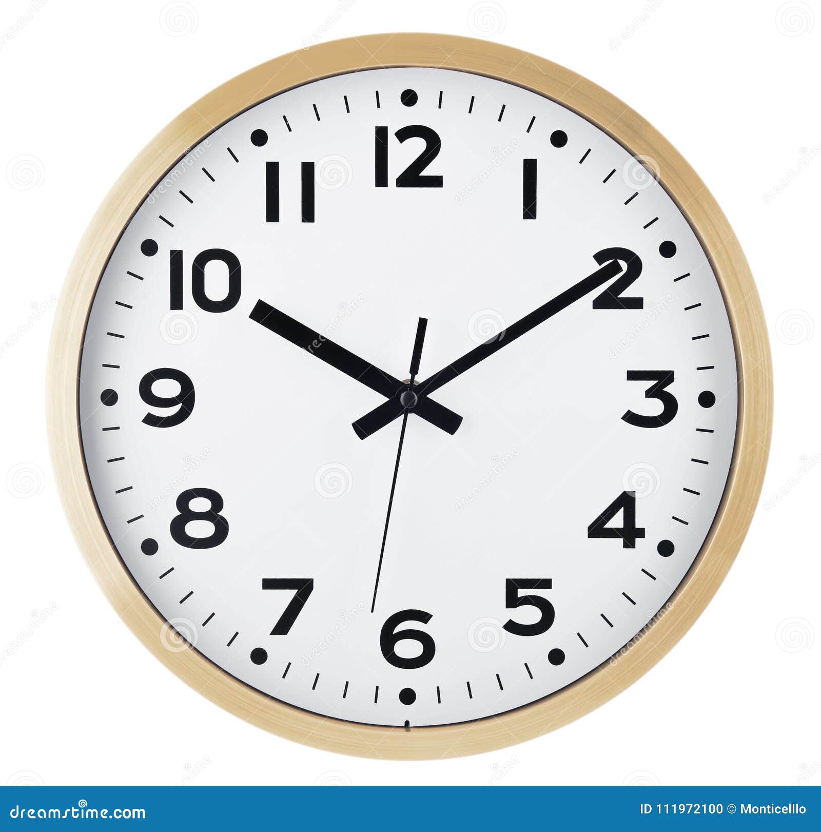 Wall Clock Isolated On White. Ten Past Ten. Stock Photo - Image of ...