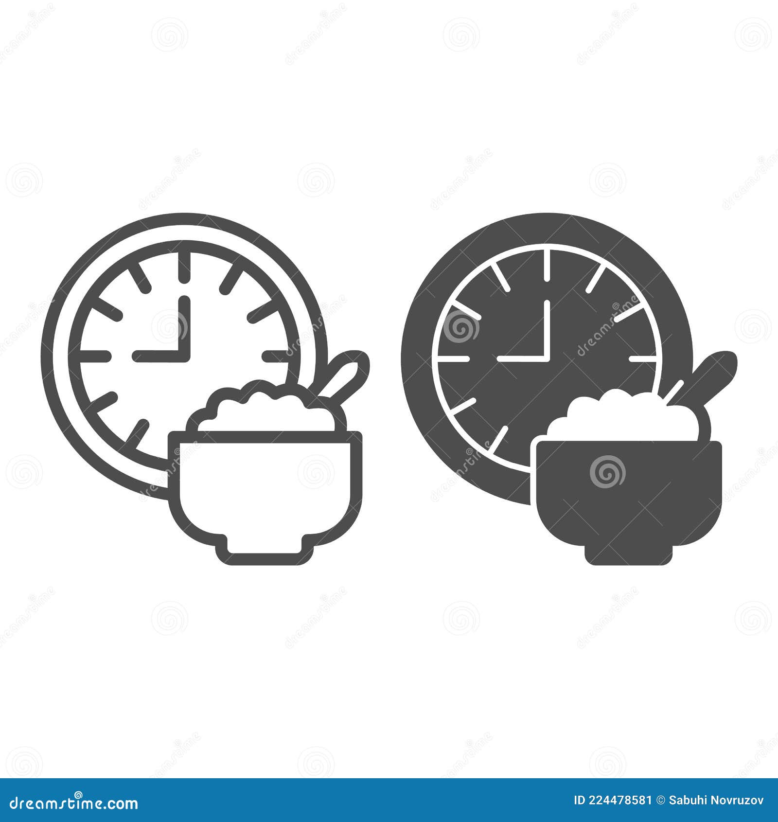 Wall Clock and Porridge Plate Line and Solid Icon, Englishbreakfast ...