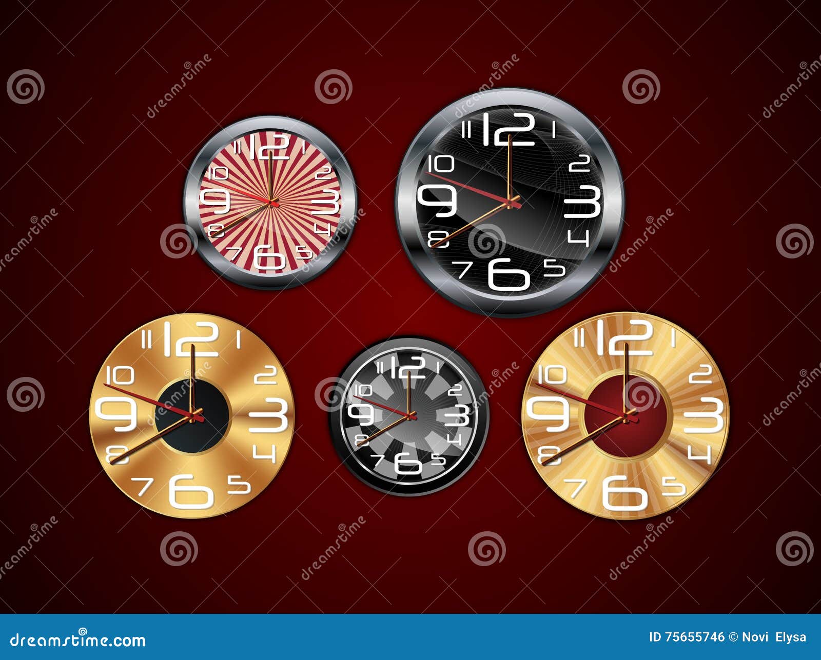 Wall Clock on a Red Background Stock Vector - Illustration of office ...