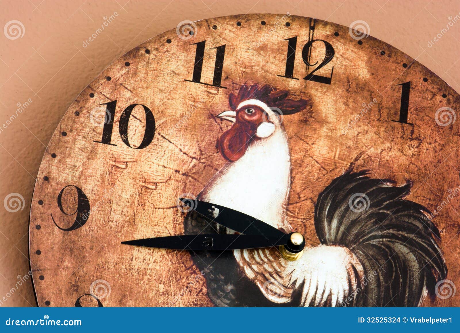 Wall Clock with a Rooster Theme Stock Photo - Image of scratched ...