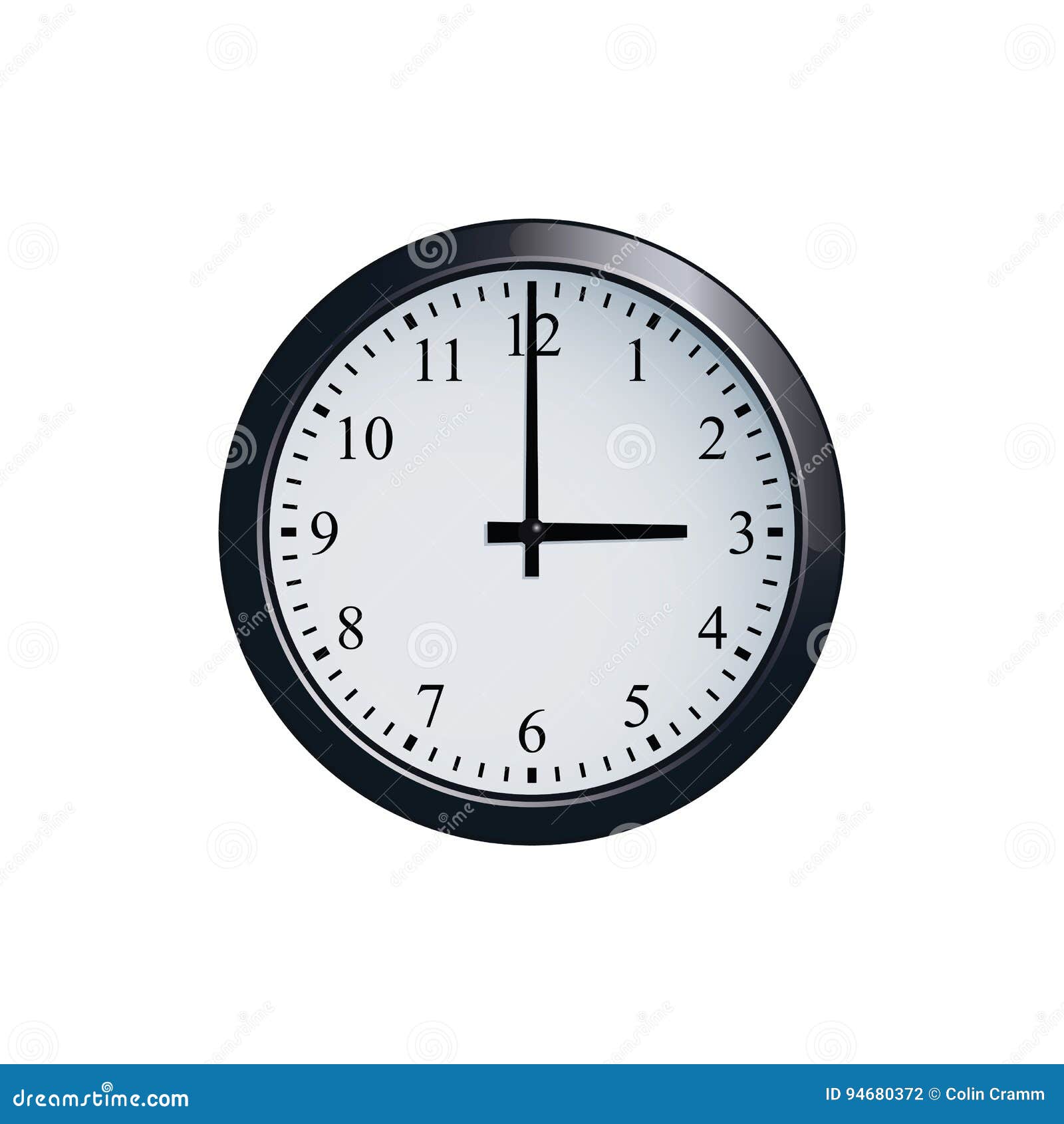 Wall Clock Set at 3 O`clock Stock Illustration - Illustration of blue ...