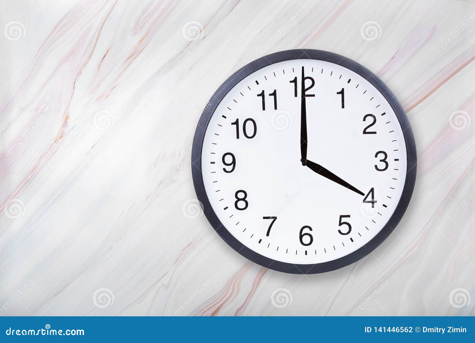 Wall Clock Show Four O`clock on Marble Texture. Office Clock Show 4pm ...