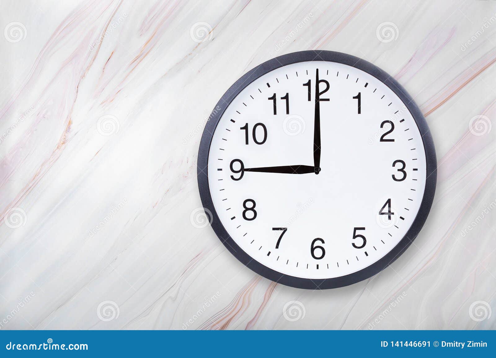 Wall Clock Show Nine O`clock on Marble Texture. Office Clock Show 9pm ...