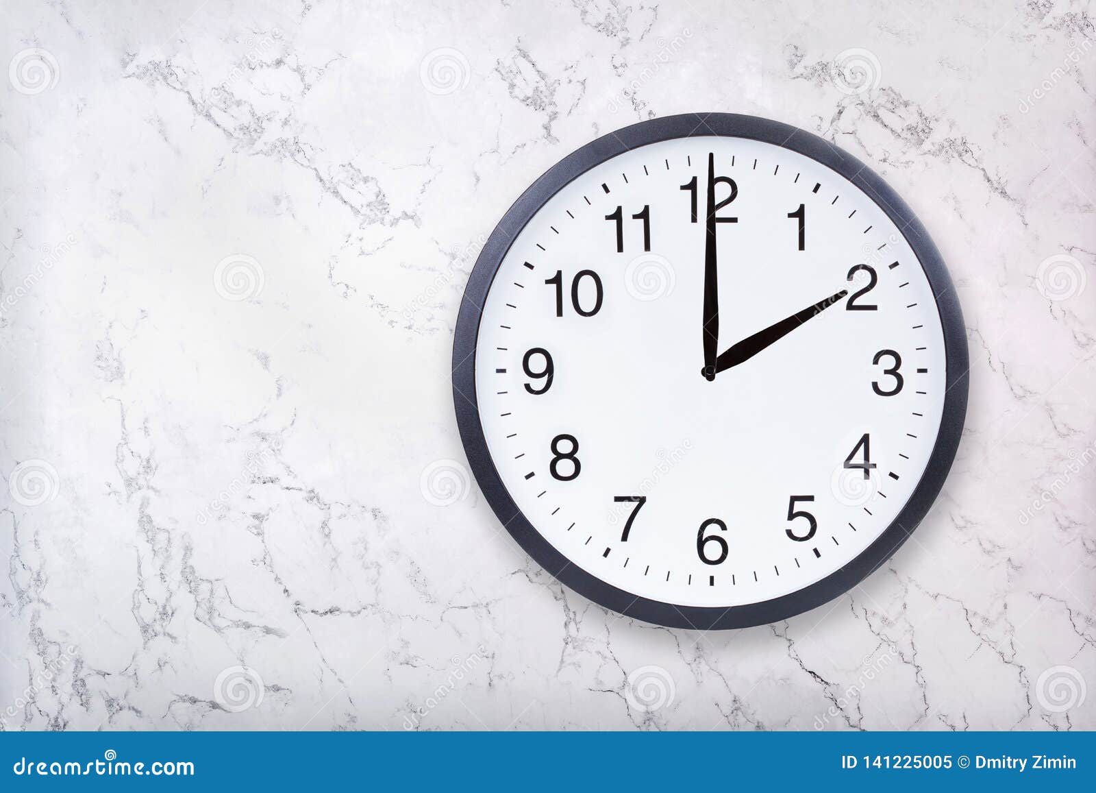 Wall Clock Show Two O`clock on White Marble Texture. Office Clock Show ...