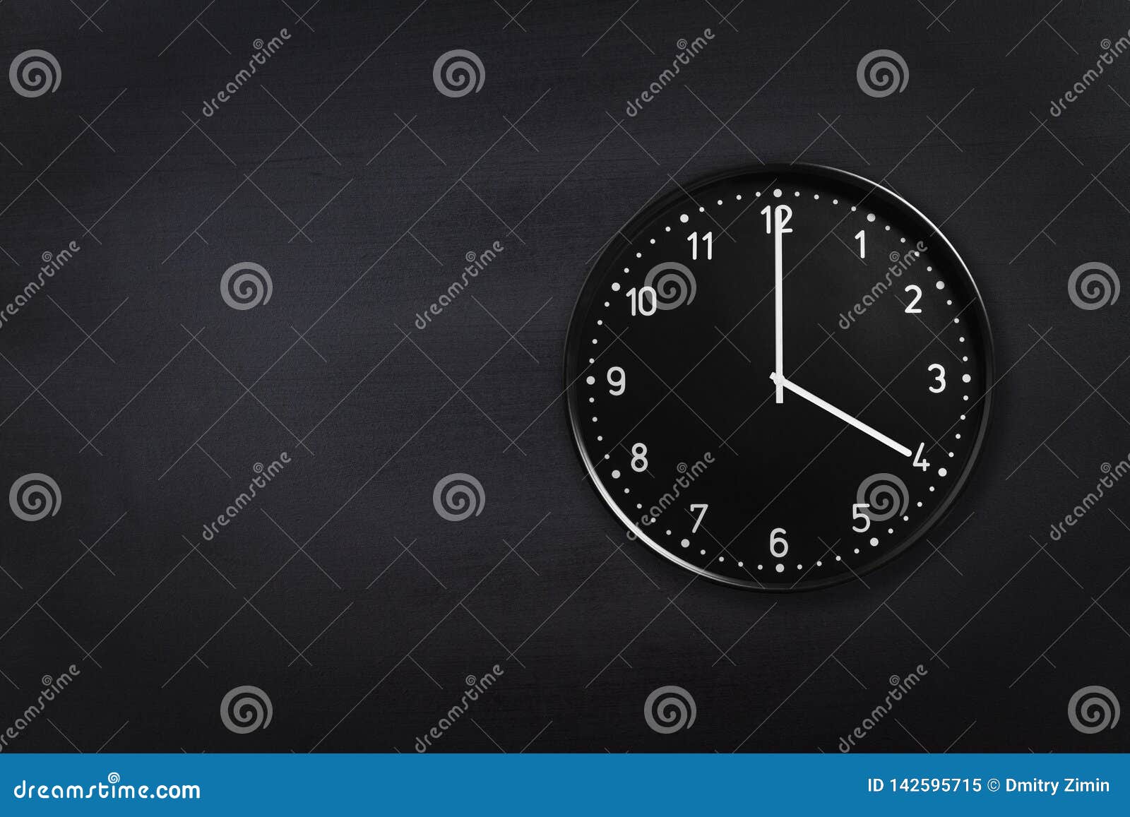 Wall Clock Showing Four O`clock On Black Chalkboard Background. Office ...