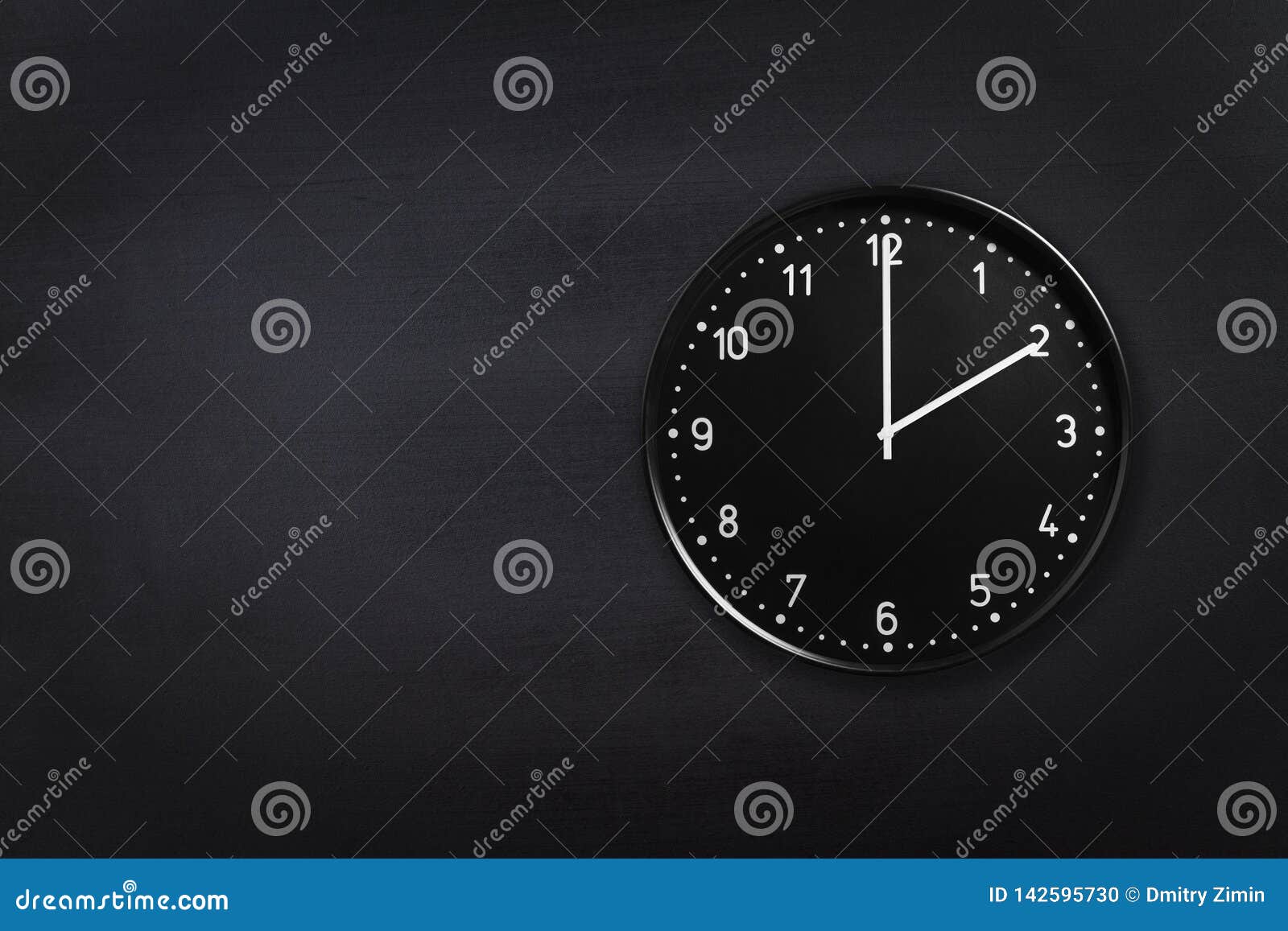 Wall Clock Showing Two O`clock on Black Chalkboard Background. Office ...