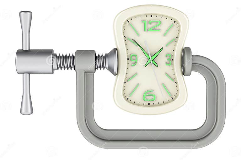 Wall Clock Squeezed in a Clamp Concept, 3D Rendering Stock Illustration ...