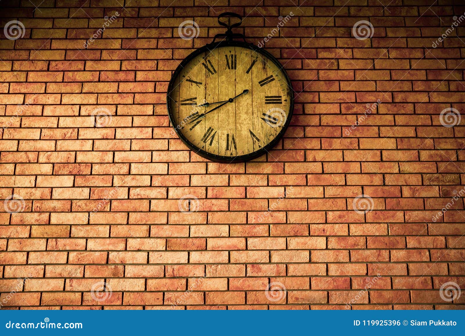 Wall Clock Vintage Retro Styles Hanging on the Brick Wall. Stock Photo ...