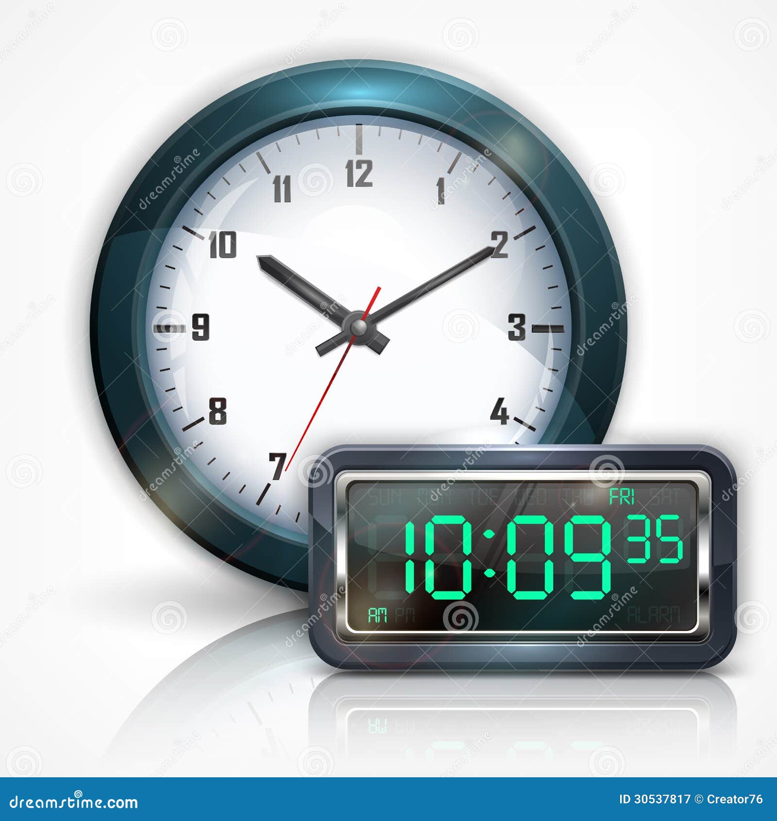 Wall Clocks and Electronic Dial on White Stock Vector - Illustration of ...